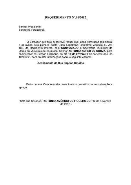 Baixe Requerimentos nº 01, 02, 03, 04, 05 - Câmara Municipal de ...