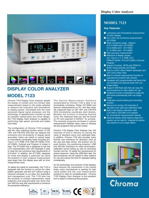 DISPLAY COLOR ANALYZER MODEL 7123 - Chroma ATE Inc.