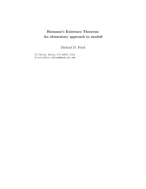 Riemann's Existence Theorem: An elementary approach to moduli ...