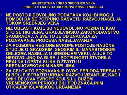 ARHITEKTURA I GRAD SREDNJEG VEKA POREKLO I RAZVOJ ...