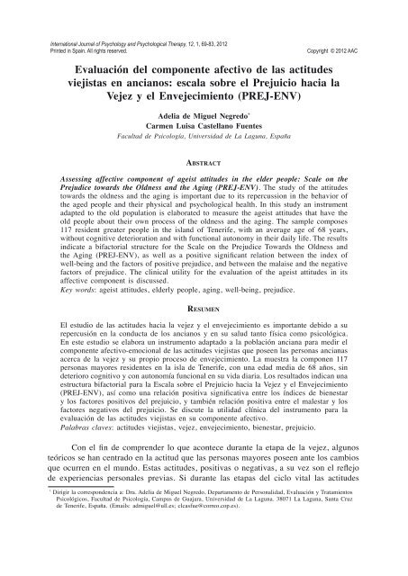Evaluación del componente afectivo de las actitudes viejistas en ...