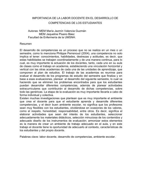IMPORTANCIA DE LA LABOR DOCENTE EN EL DESARROLLO DE ...
