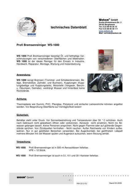 technisches Datenblatt - WEKEM