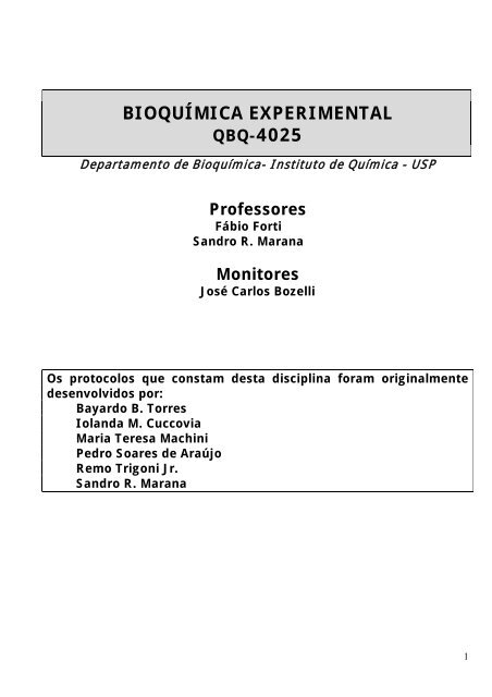 BIOQUÍMICA EXPERIMENTAL - Instituto de Química - USP
