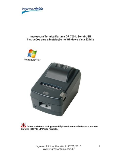 Impressora Térmica Daruma DR 700-L Serial ... - Ingresso Rápido