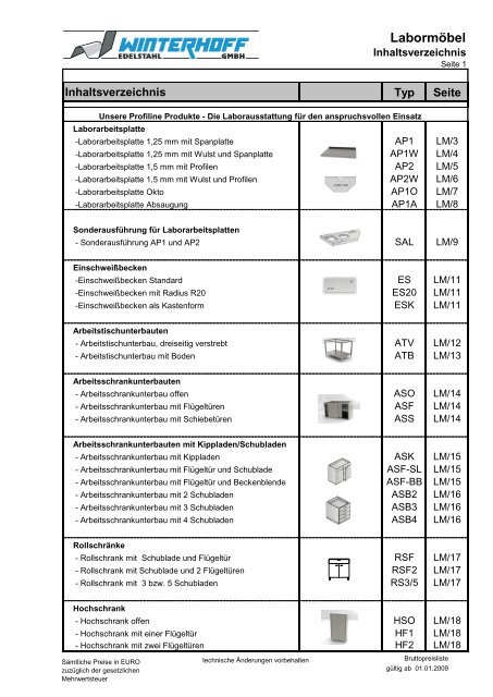 Preisliste Laborsysteme (Brutto) - Winterhoff-Edelstahl GmbH