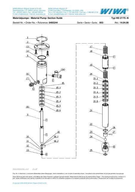 Materialpumpe • Material Pump• Section fluide Typ HD 27/75 -N ...