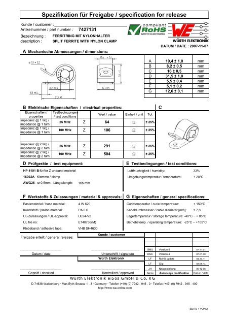 Spezifikation für Freigabe / specification for release - Würth Solar