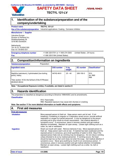 2823 TECTYL 121-LV (English (US)) ESBS v 3.3 MSDS - Germany ...