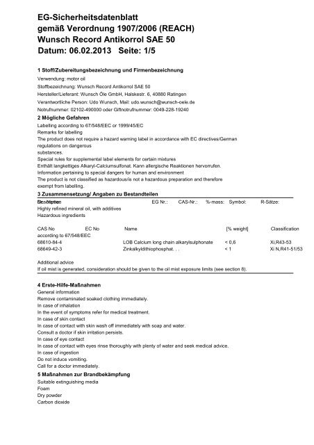 Wunsch Record Antikorrol SAE 50 Datum - Wunsch Öle GmbH