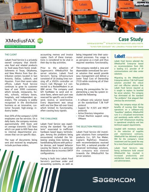 Distribution: Sagemcom XMediusFAX and Labatt Food Service - Xerox