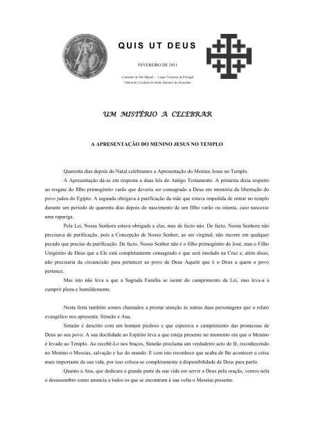 QUIS UT DEUS - Ordem de Cavalaria do Santo Sepulcro de ...