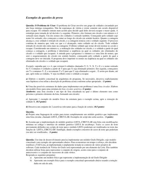 Exemplos de questões de prova