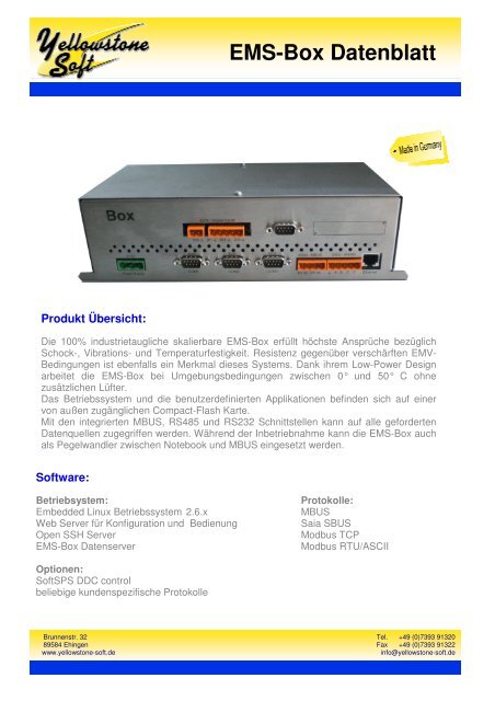 EMS-Box Datenblatt - Yellowstone Soft