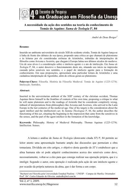 A necessidade da ação dos sentidos na teoria do conhecimento de ...