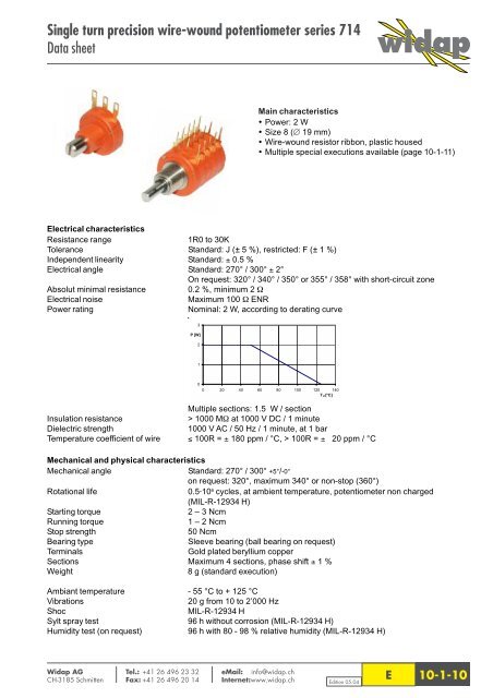 Single turn precision wire-wound potentiometer series 714 - Widap AG