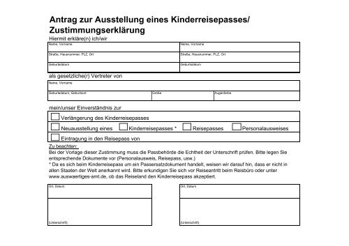 Antrag auf Ausstellung eines Kinderreisepasses - Marktgemeinde ...