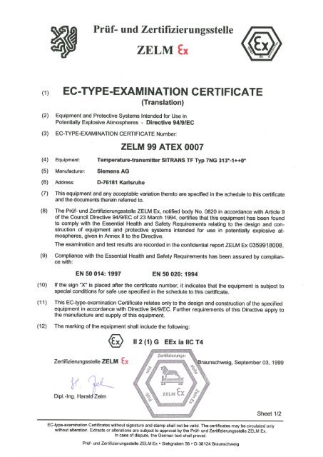 ZELM 99 ATEX 0007 - ZELM ex
