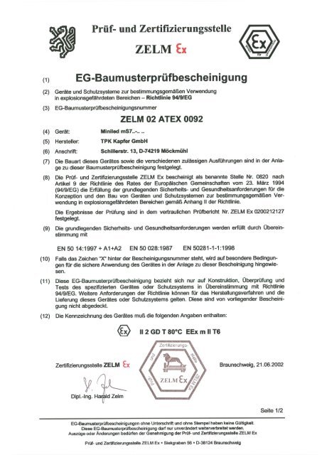 ZELM 02 ATEX 0092 - ZELM ex