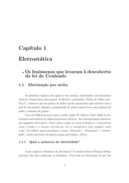 Cap´ıtulo 1 Eletrostática - UFMG