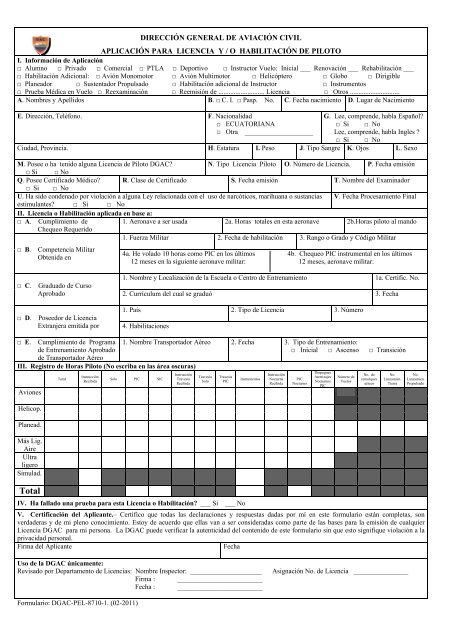 Formato DGAC-PEL- 8710 -1 - Dirección General de Aviación Civil ...
