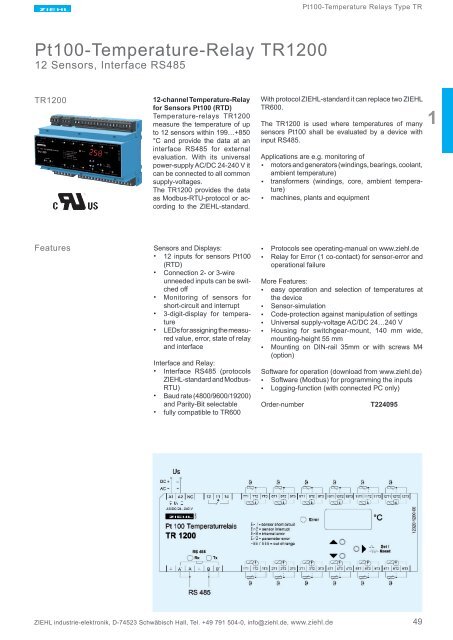 Pt100-Temperature-Relay TR1200 - ziehl.de