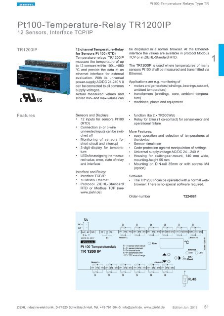 Pt100-Temperature-Relay TR1200IP - ziehl.de