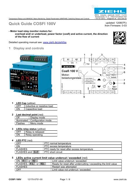 Quick Guide COSFI 100V - Ziehl industrie-elektronik GmbH + Co KG