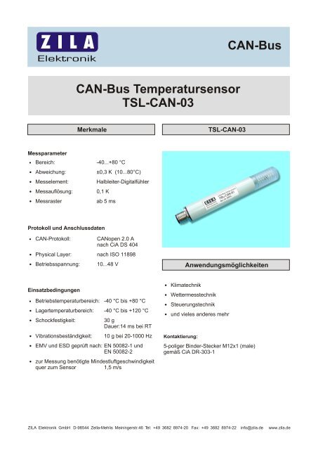 CAN-BUS temperature sensor air TSL-CAN03 - zila.de