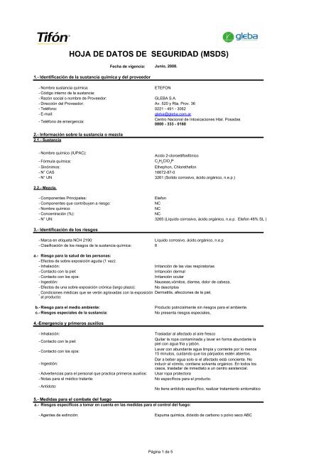 HOJA DE DATOS DE SEGURIDAD (MSDS) - Gleba