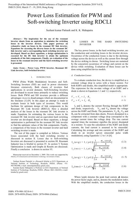 Power Loss Estimation for PWM and Soft-switching Inverter using ...