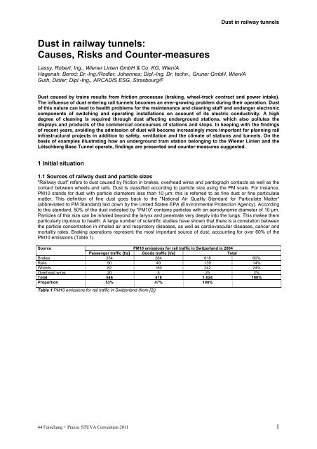 Dust in railway tunnels: Causes, Risks and Counter ... - Gruner AG