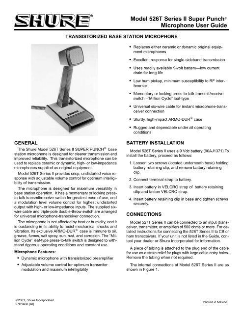 Model 526T Series II Super Punch® Microphone User Guide