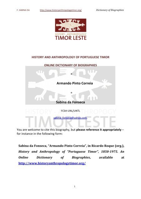 CORRÊA, Armando Pinto - Timor Leste – History Anthropology