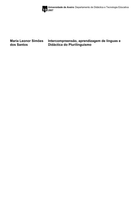 Maria Leonor Simões dos Santos Intercompreensão, aprendizagem ...
