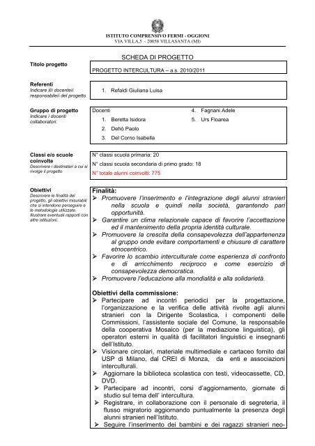 SCHEDA DI PROGETTO Finalità: Promuovere l'inserimento e l ...