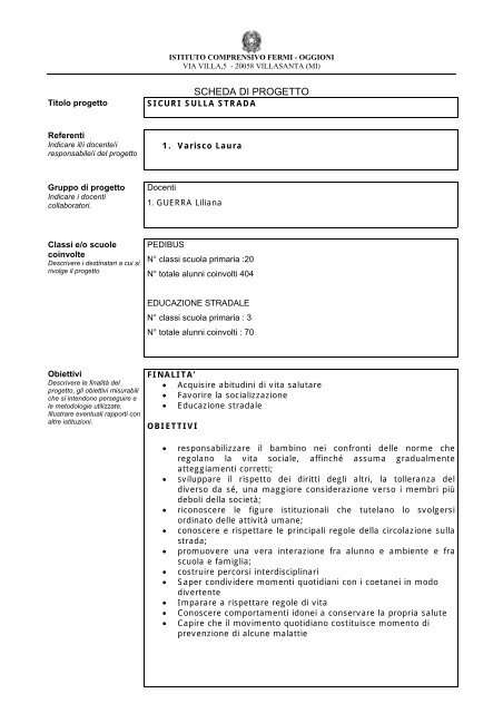 SCHEDA DI PROGETTO