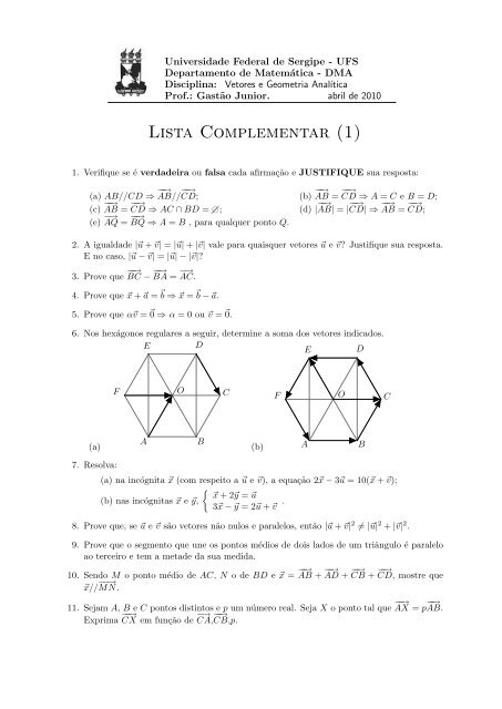 Lista Complementar 1 (PDF) - DMA - Ufs