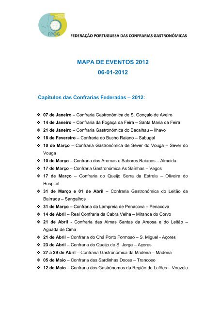 Mapa de Eventos - Confraria Gastronómica do Velhote