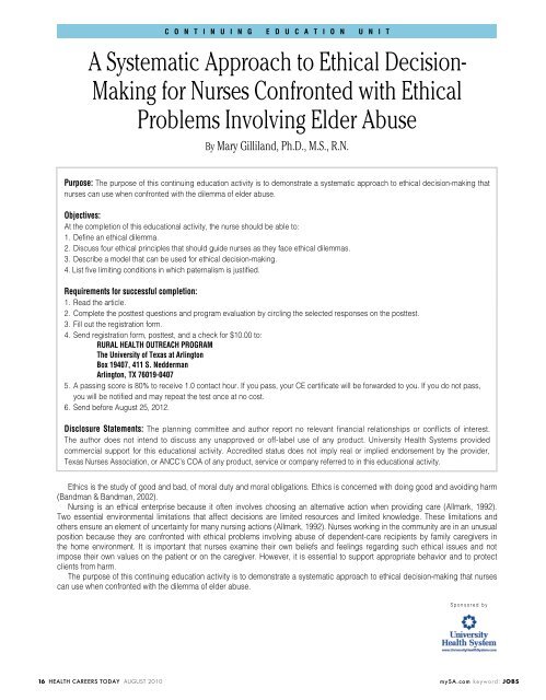 A Systematic Approach to Ethical Decision- Making for Nurses ...