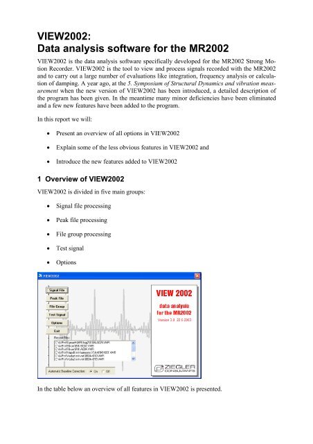 VIEW2002: Data analysis software for the MR2002