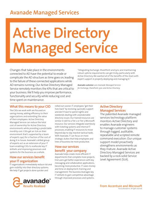 Brochure: Avanade Active Directory Managed Service
