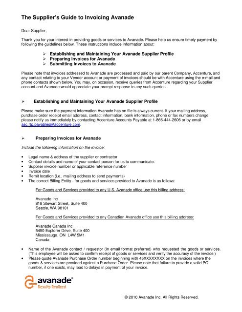 The Supplier's Guide to Invoicing Avanade