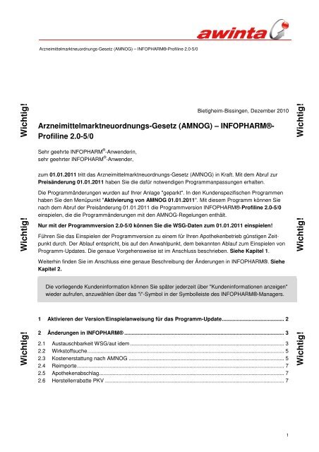 Infopharm ProfiLine AMNOG Beschreibung - Awinta GmbH
