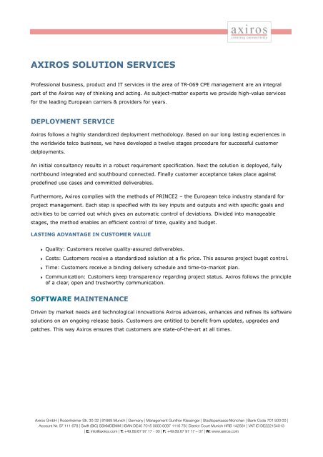 AXIROS SOLUTION SERVICES