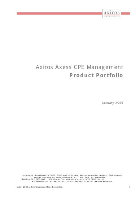 Axiros Axess CPE Management Product Portfolio