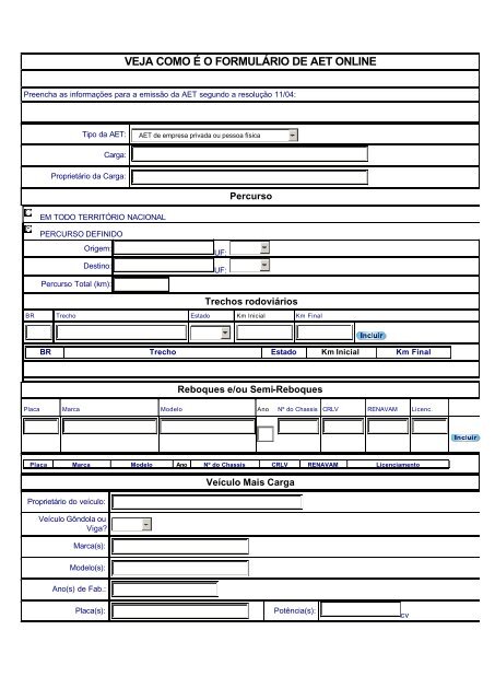 VEJA COMO É O FORMULÁRIO DE AET ONLINE