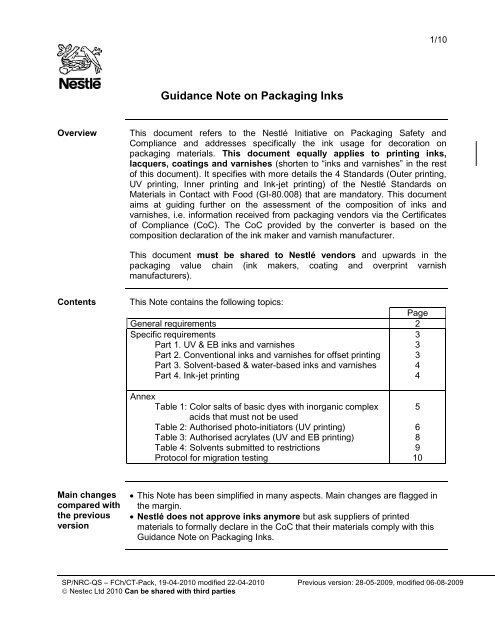 Nestlé Guidance Notes - Xeikon