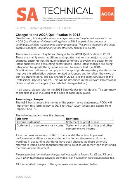 Changes to the ACCA Qualification in 2013