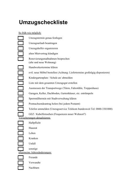 Umzugscheckliste